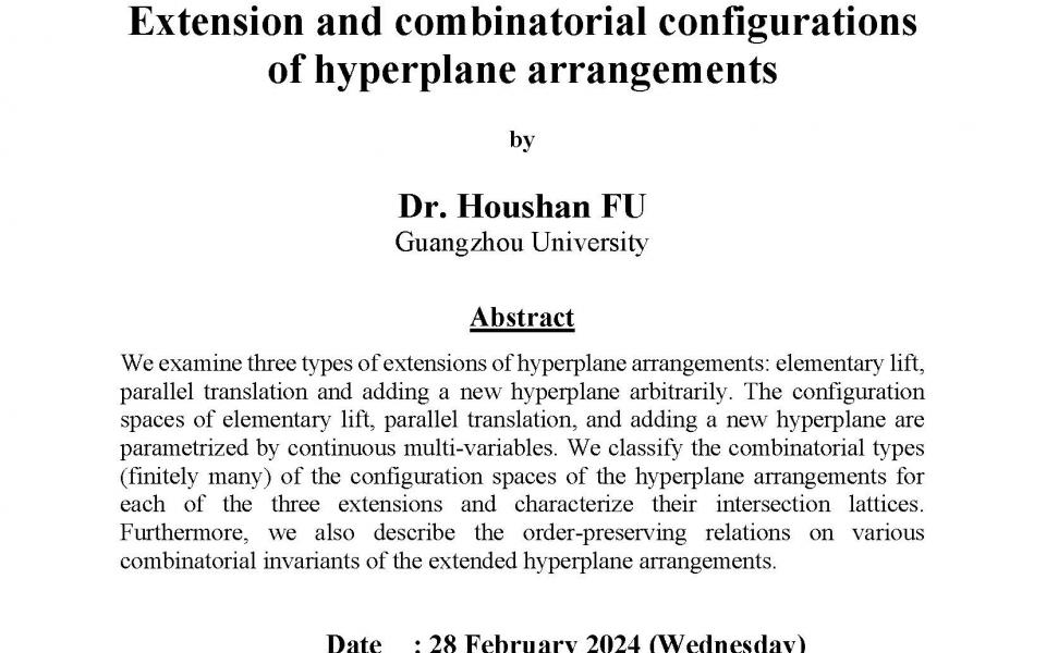 Department of Mathematics - Seminar on Pure Mathematics - Extension and combinatorial ...